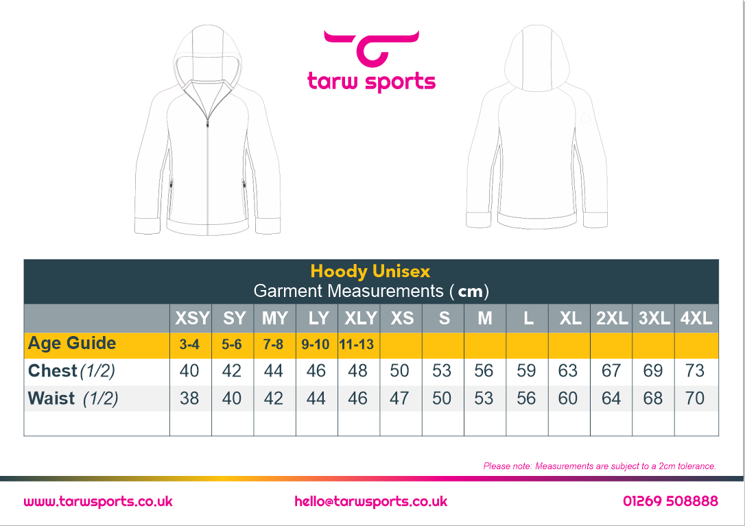 Hoody Size Guide - Tarw Sports